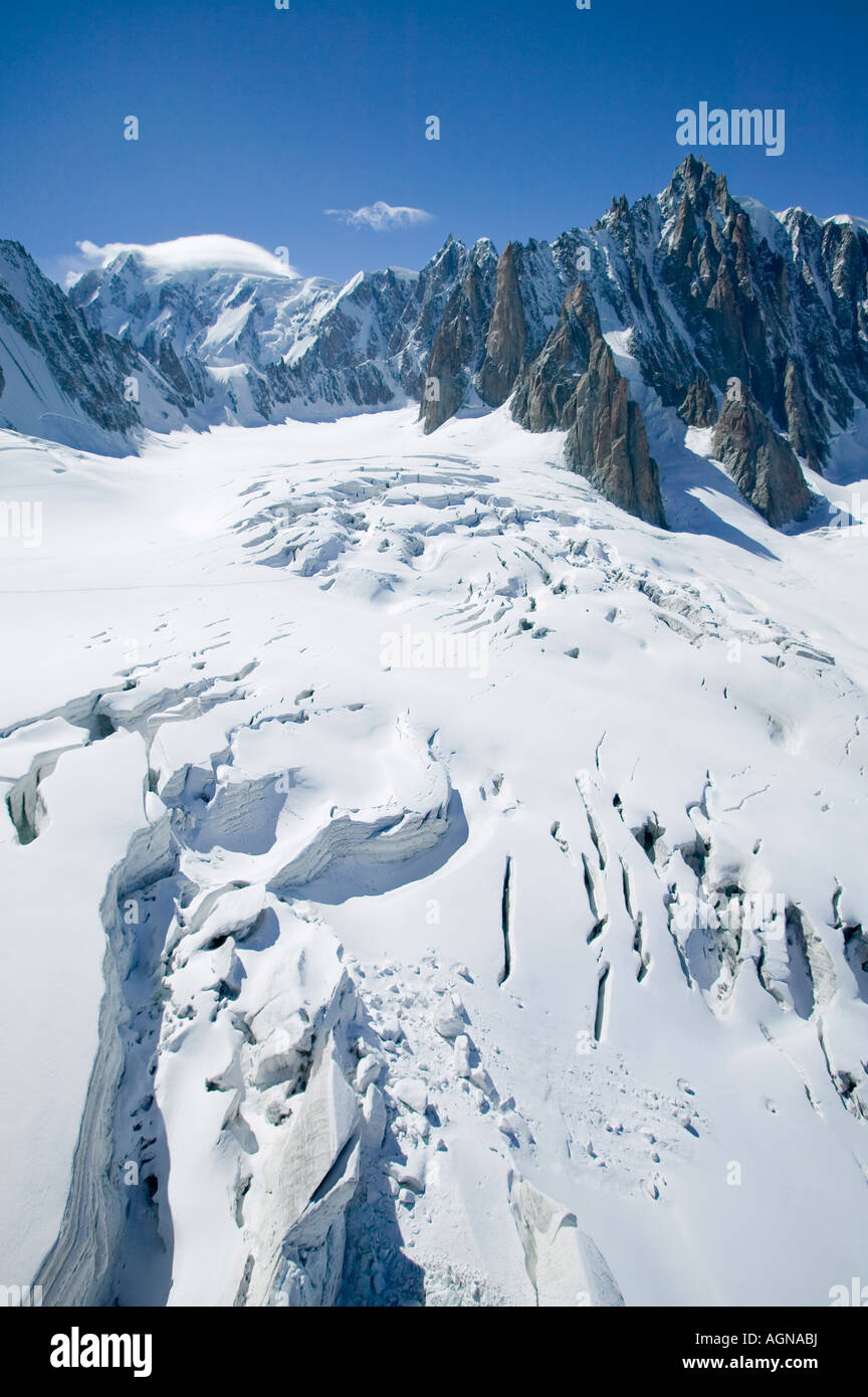 A crevasse field on the glacier Du Geant like most alpine glaciers it ...
