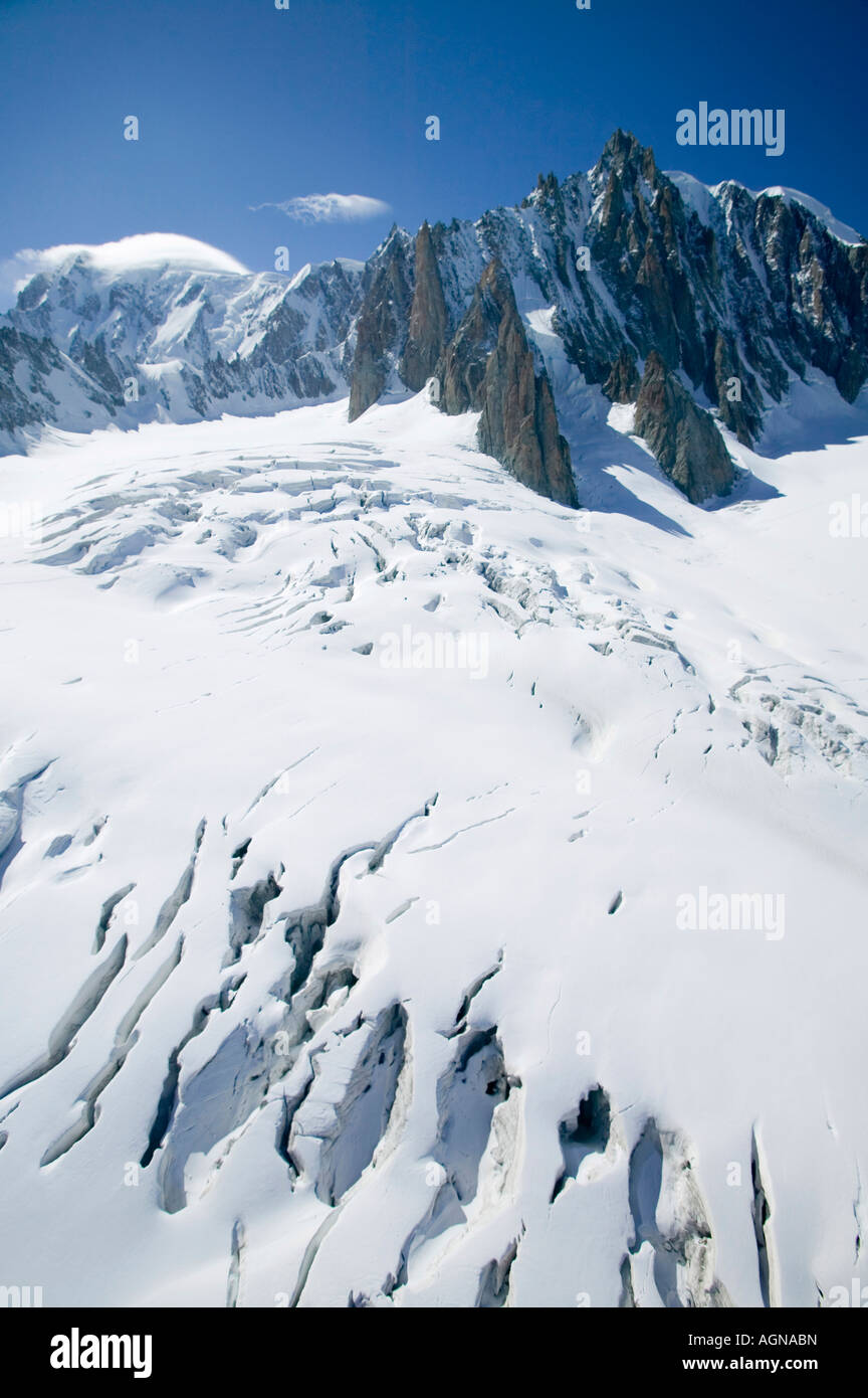A crevasse field on the glacier Du Geant like most alpine glaciers it ...