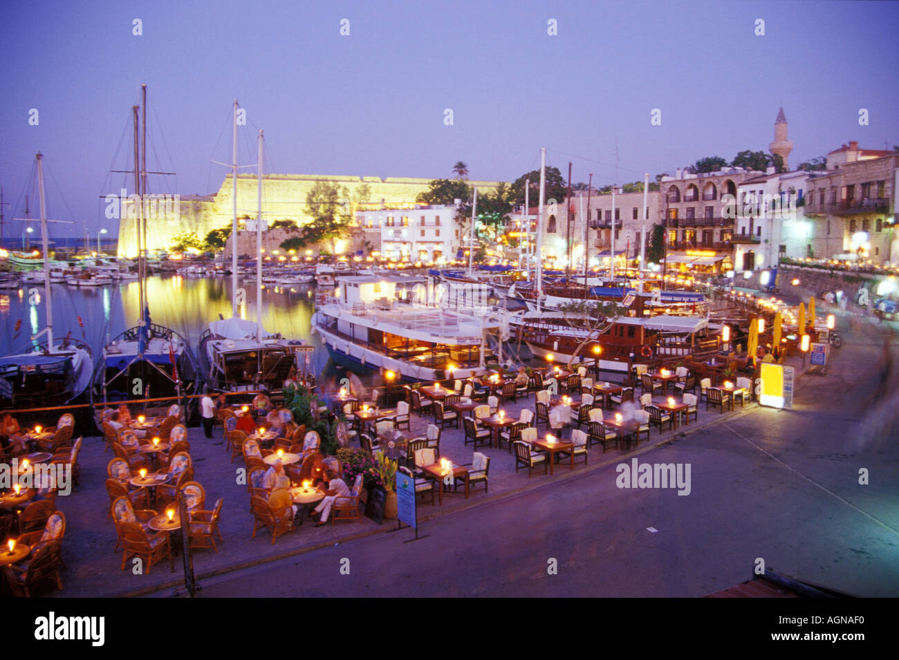 Restaurants at the Harbour of Girne (Keryneia Kyrenia), North Cyprus ...