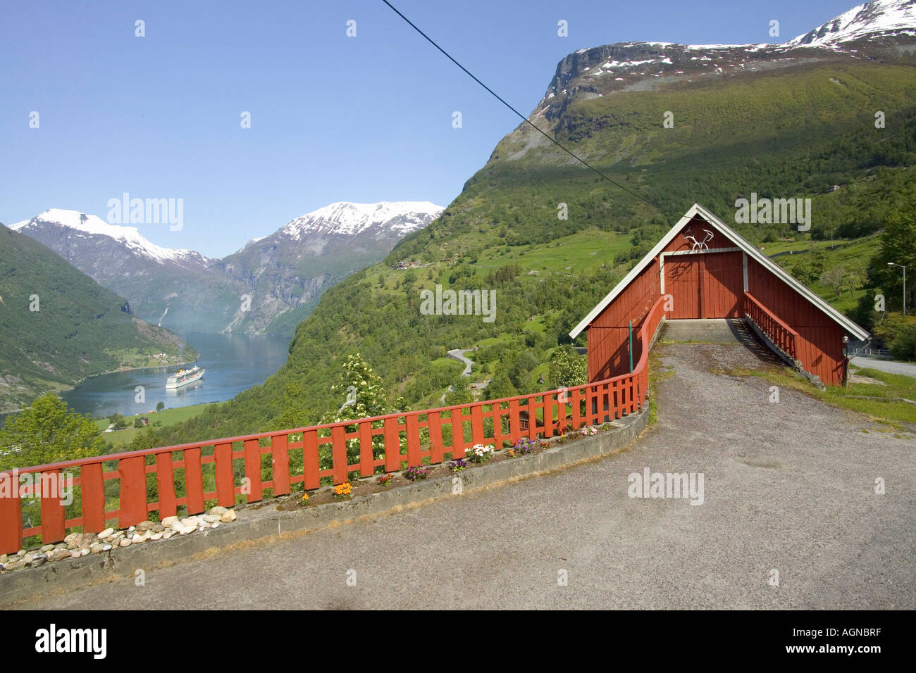 Mountain Farm on the hillside of the Geirangerfjord valley Geiranger ...