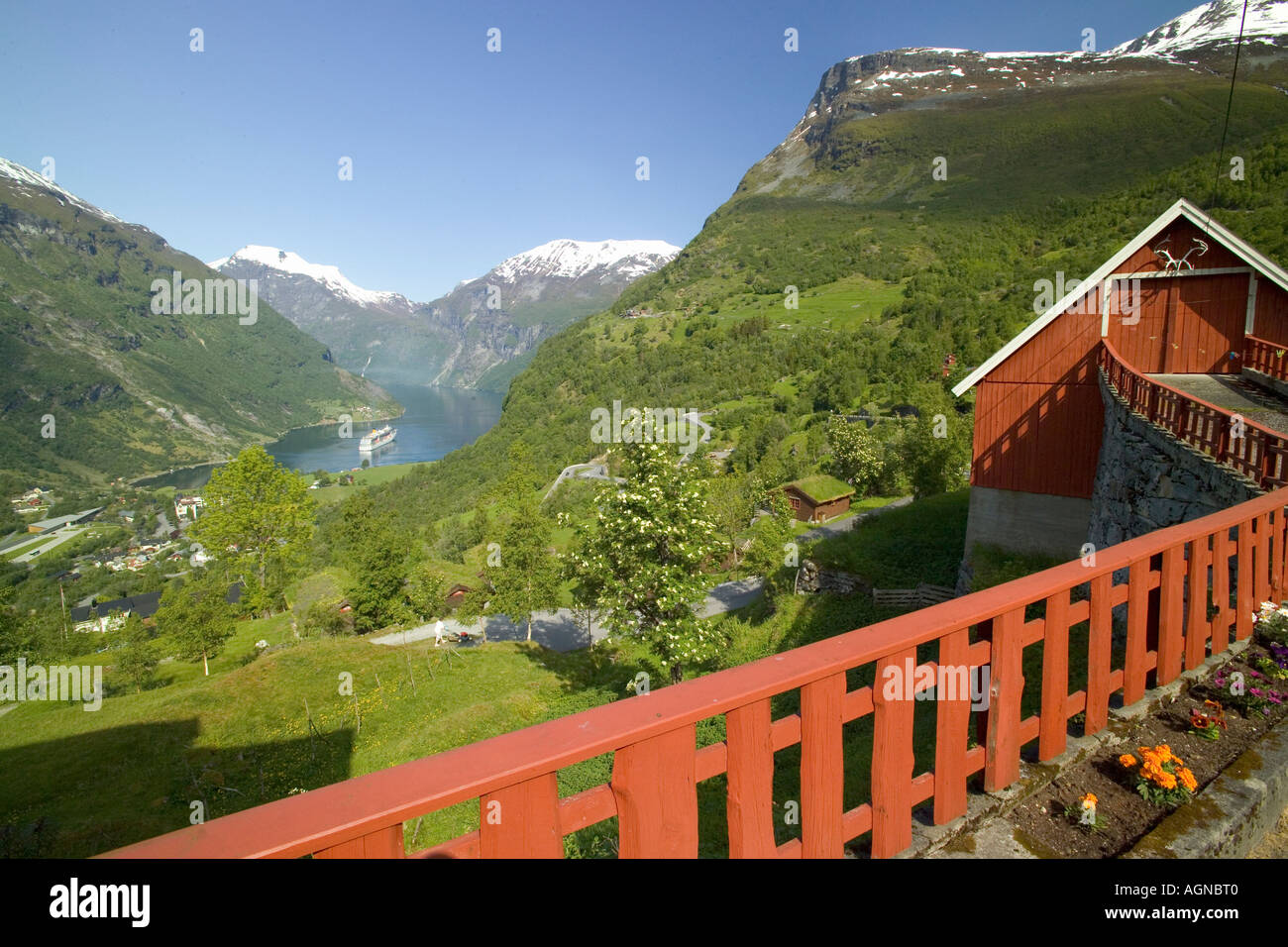 Mountain Farm on the hillside of the Geirangerfjord valley Geiranger ...