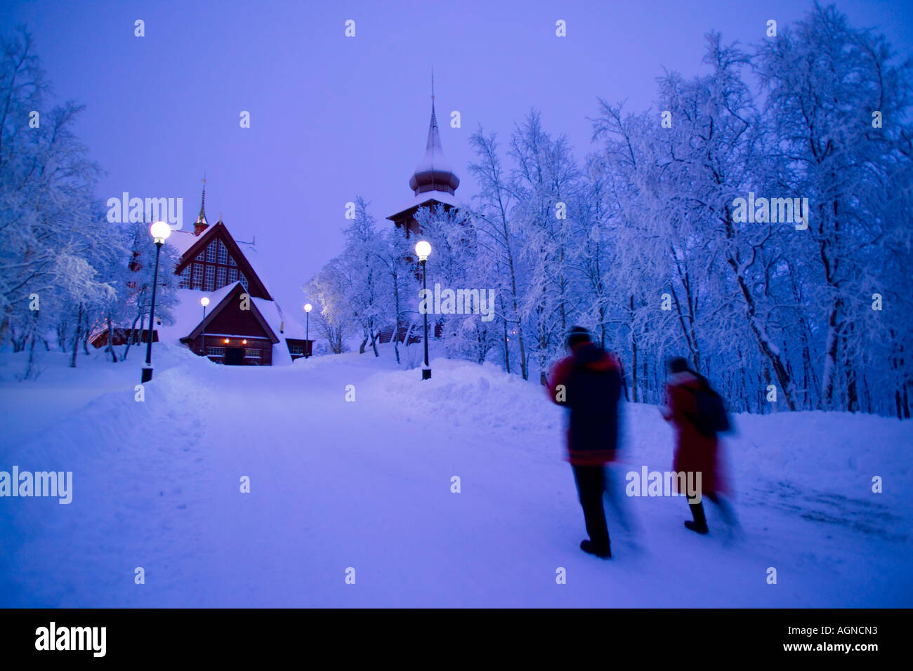 People walking in the winter outside Kiruna Church Kiruna Sweden Stock ...