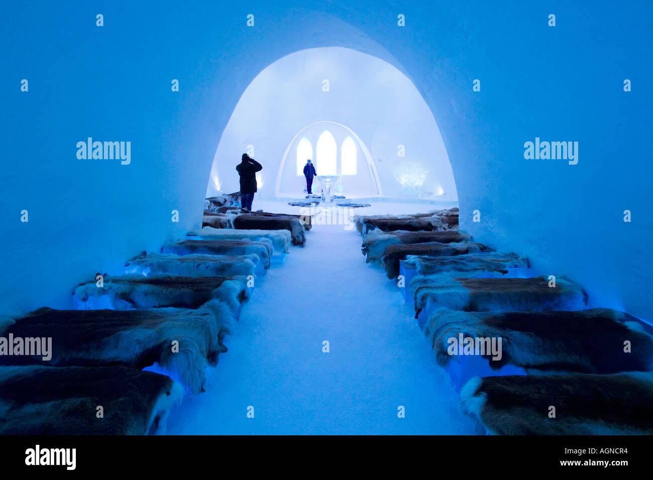 Inside the Ice Church at the Ice hotel Jukkasjarvi Sweden Stock Photo ...