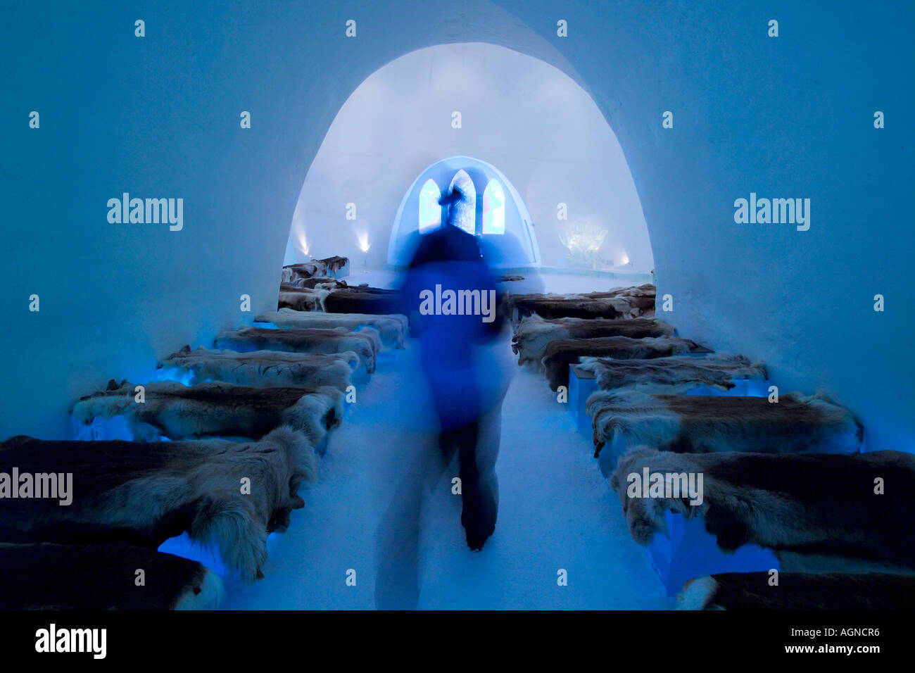 Inside the Ice Church at the Ice hotel Jukkasjarvi Sweden Stock Photo ...