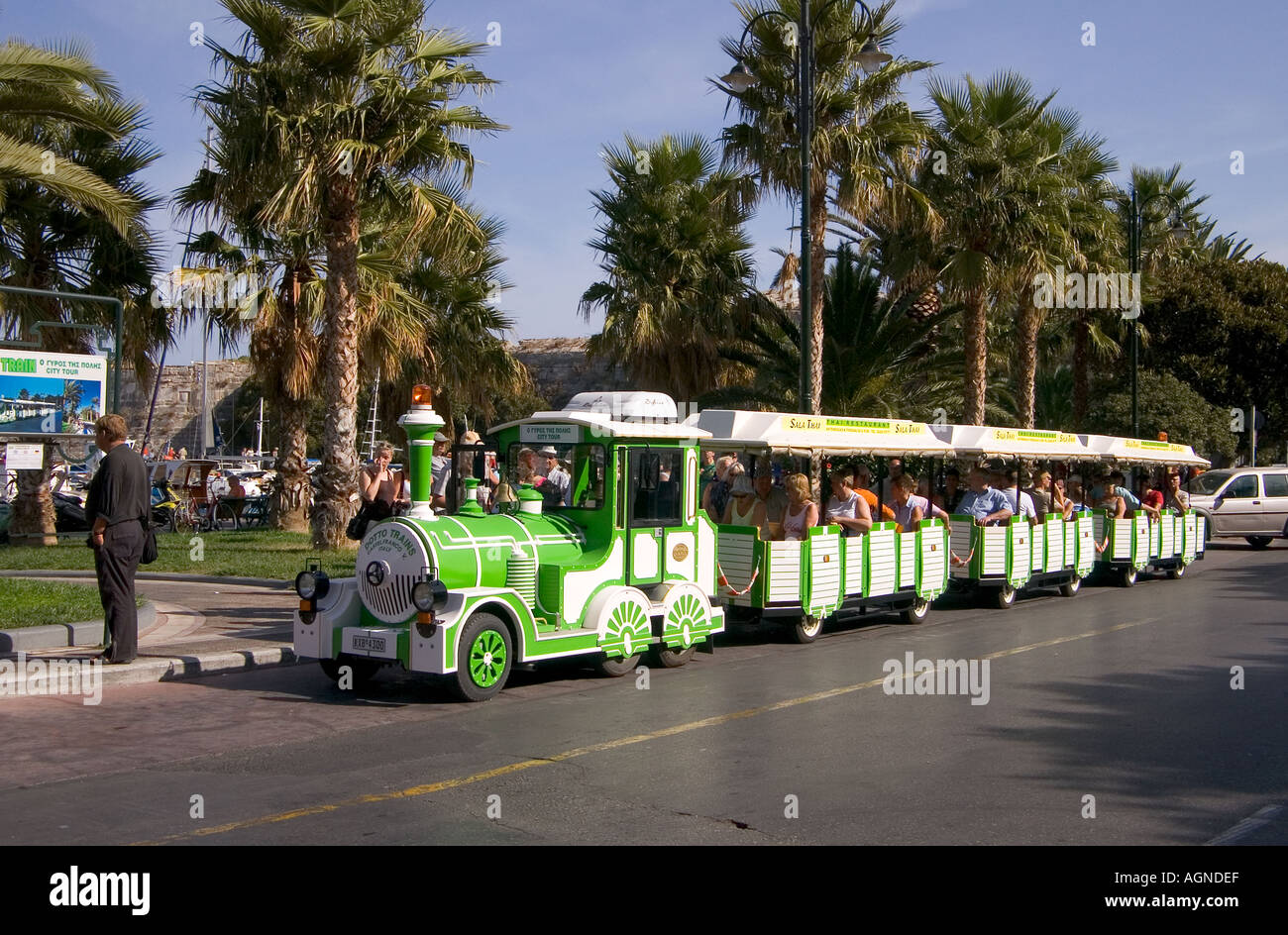 dh Harbour KOS TOWN GREECE KOS Mini train bus at harbour terminus Stock ...