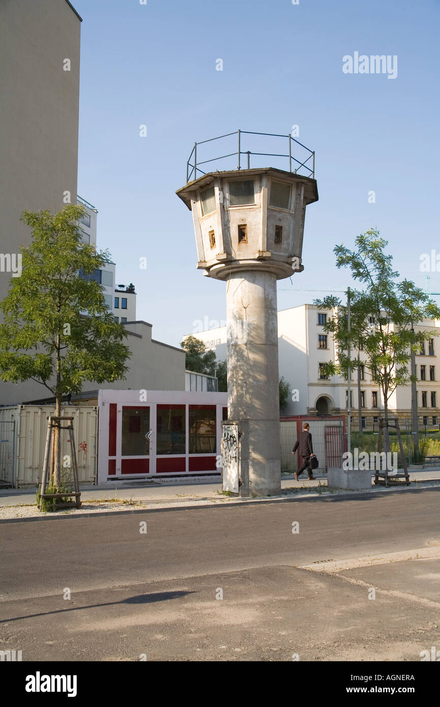 Former watchtower of the German wall at the former border in Berlin ...