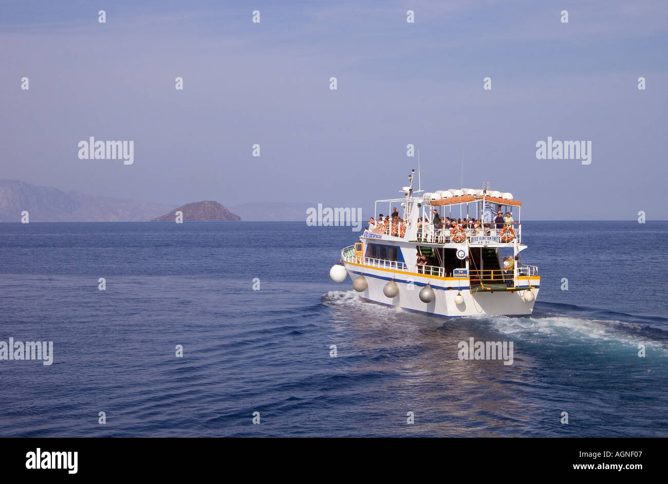 dh MANDRAKI GREECE NISYROS Pleasure boat ferry departing bound ...