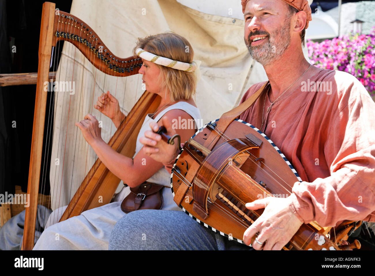 hurdy-gurdy and harp in Nabburg , Middle Ages market , Bavaria Germany ...