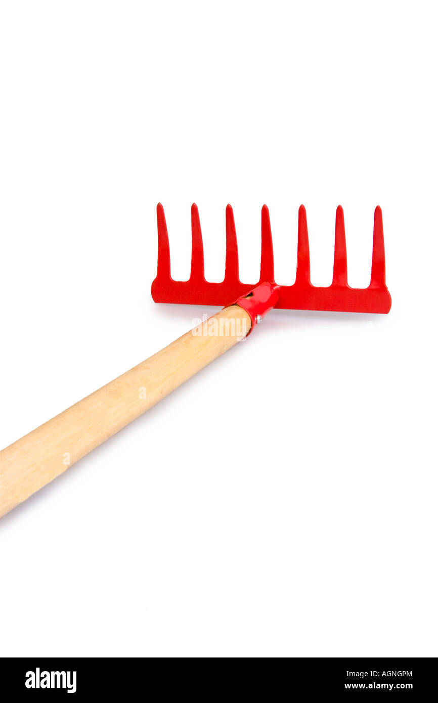 Red garden rake Stock Photo - Alamy