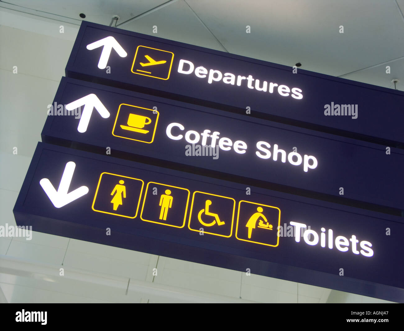 Airport sign for facilities and departures Stock Photo - Alamy
