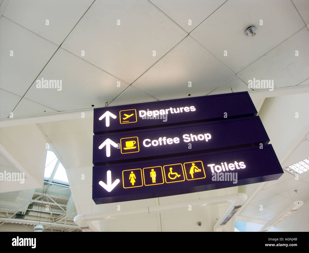 Airport sign for facilities and departures Stock Photo - Alamy