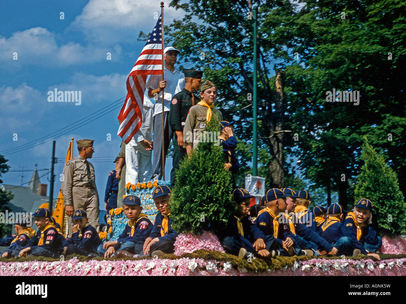 Boy scouts on parade float New Jersey USA 1957 Stock Photo - Alamy