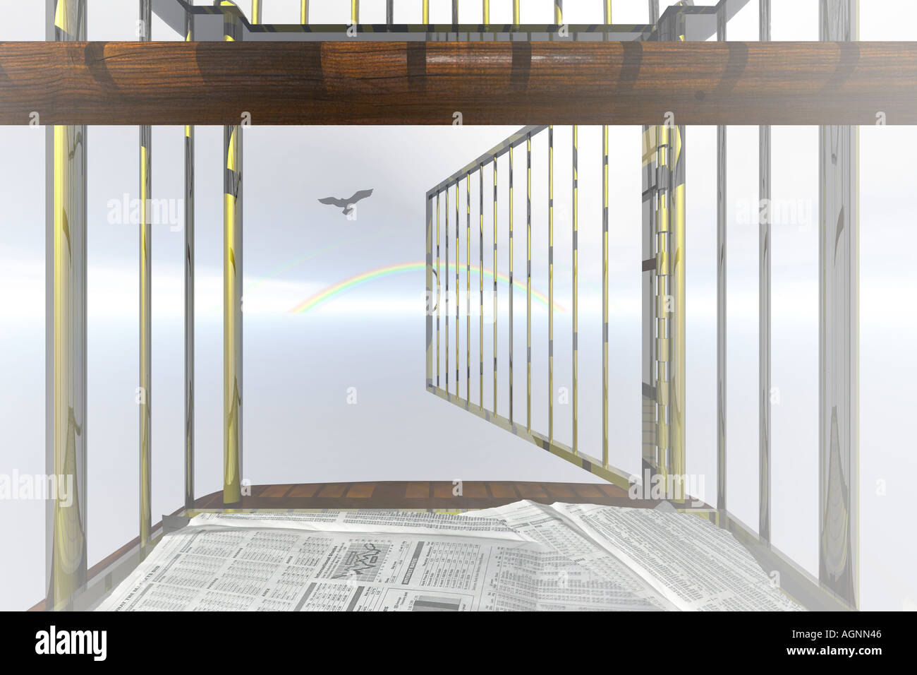 Birdcage with an open door Stock Photo - Alamy