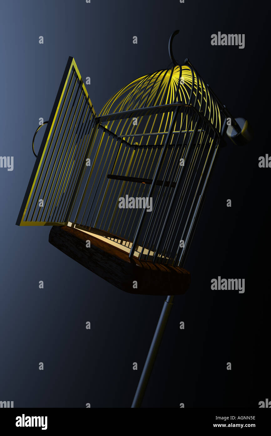 Birdcage with an open door Stock Photo - Alamy