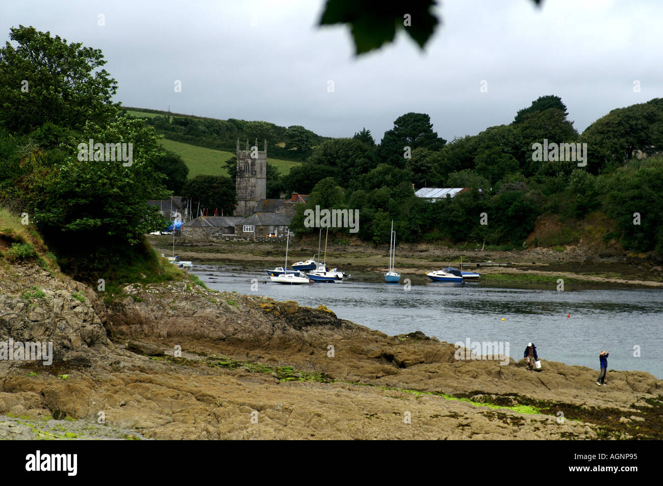 St Anthony in Meneage from Gillan looking across the harbour Cornwall ...