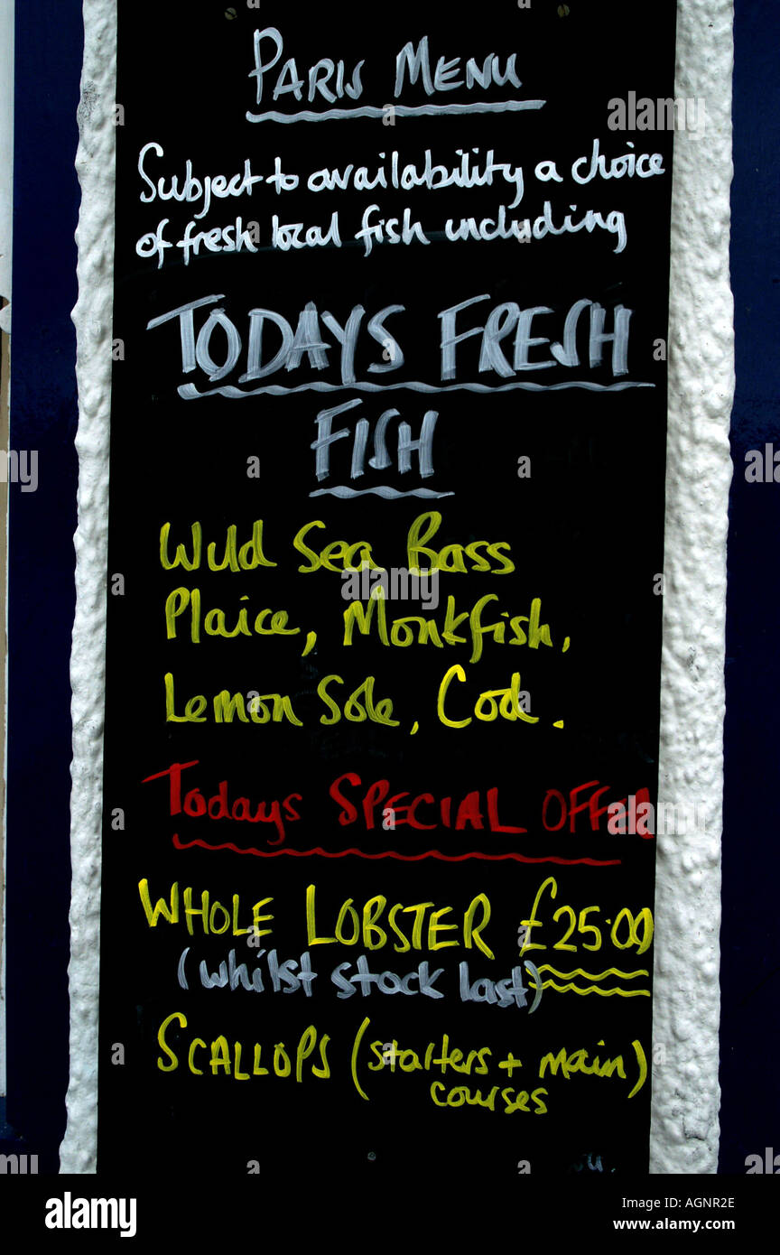 The menu SS Paris hotel restaurant and bar by the slipway Coverack St ...