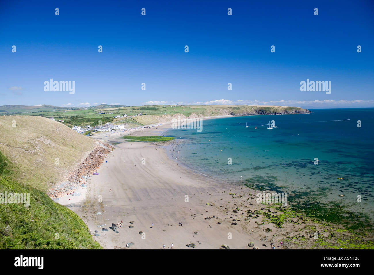 Aberdaron from the cliffs of the Lleyn Peninsula North Wales Stock ...
