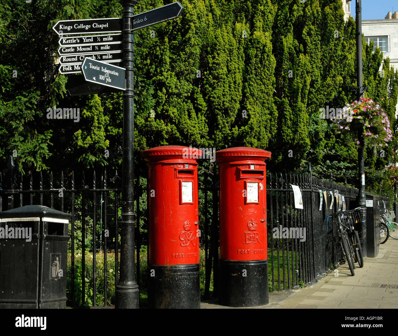 Two red pillar post boxes in the market square Cambridge England Stock ...