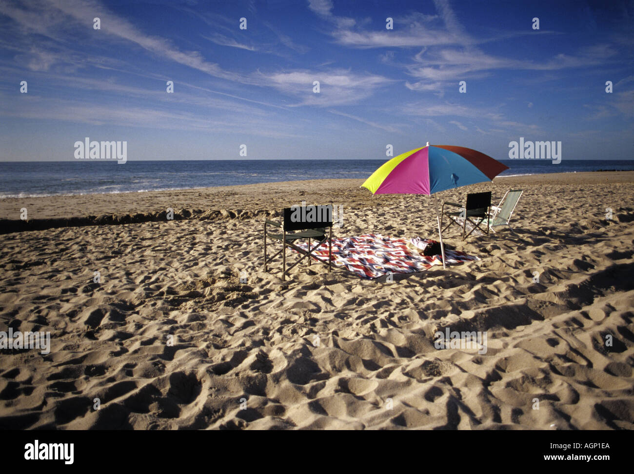 Cape May Beach with Umbrella Stock Photo - Alamy