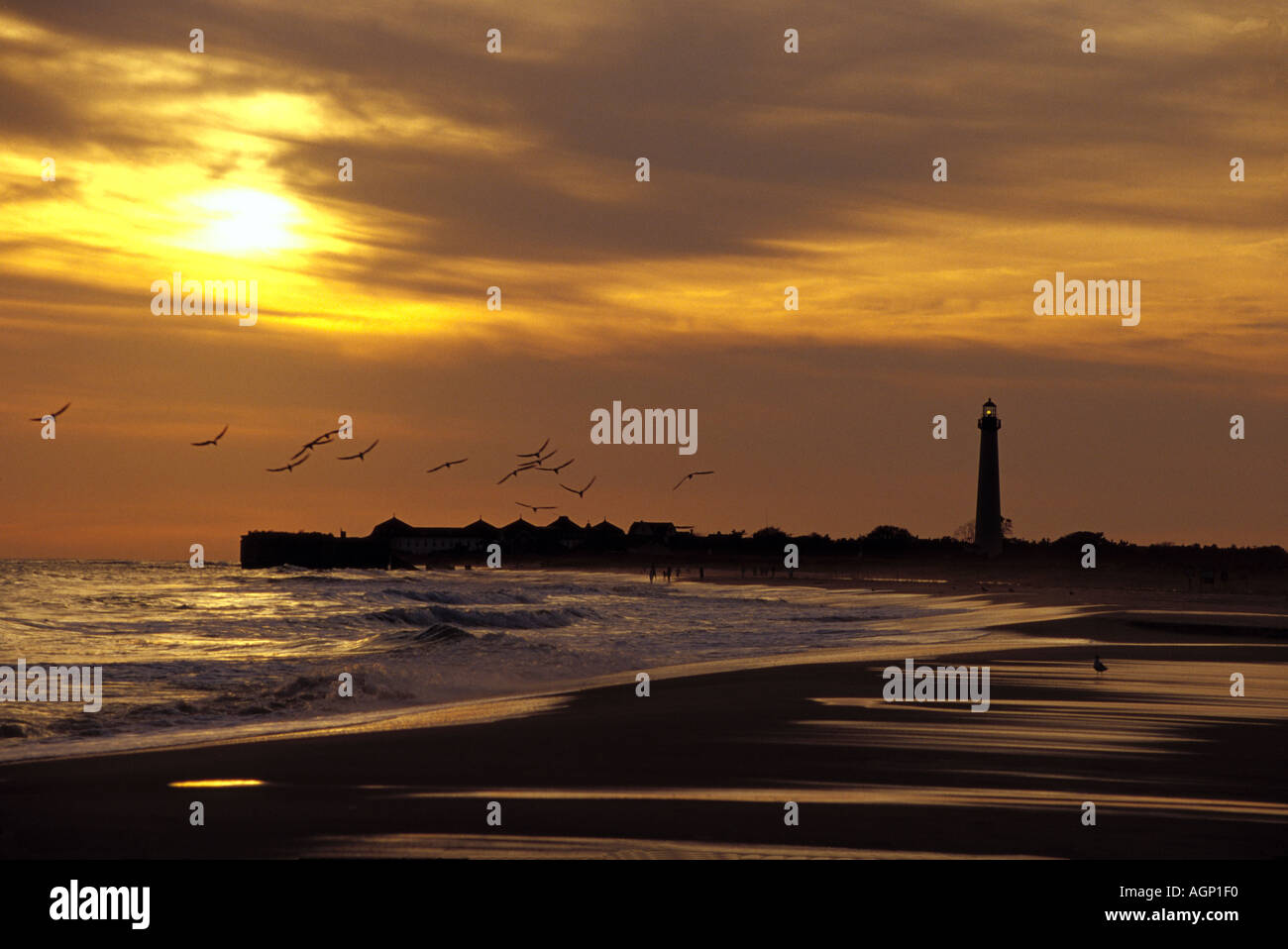 Cape May Lighthouse on Sunset Beach Stock Photo - Alamy