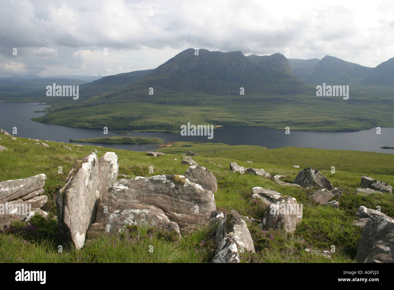 The mountains of Coigach from the bouldery slopes of Stac Pollaidh in ...