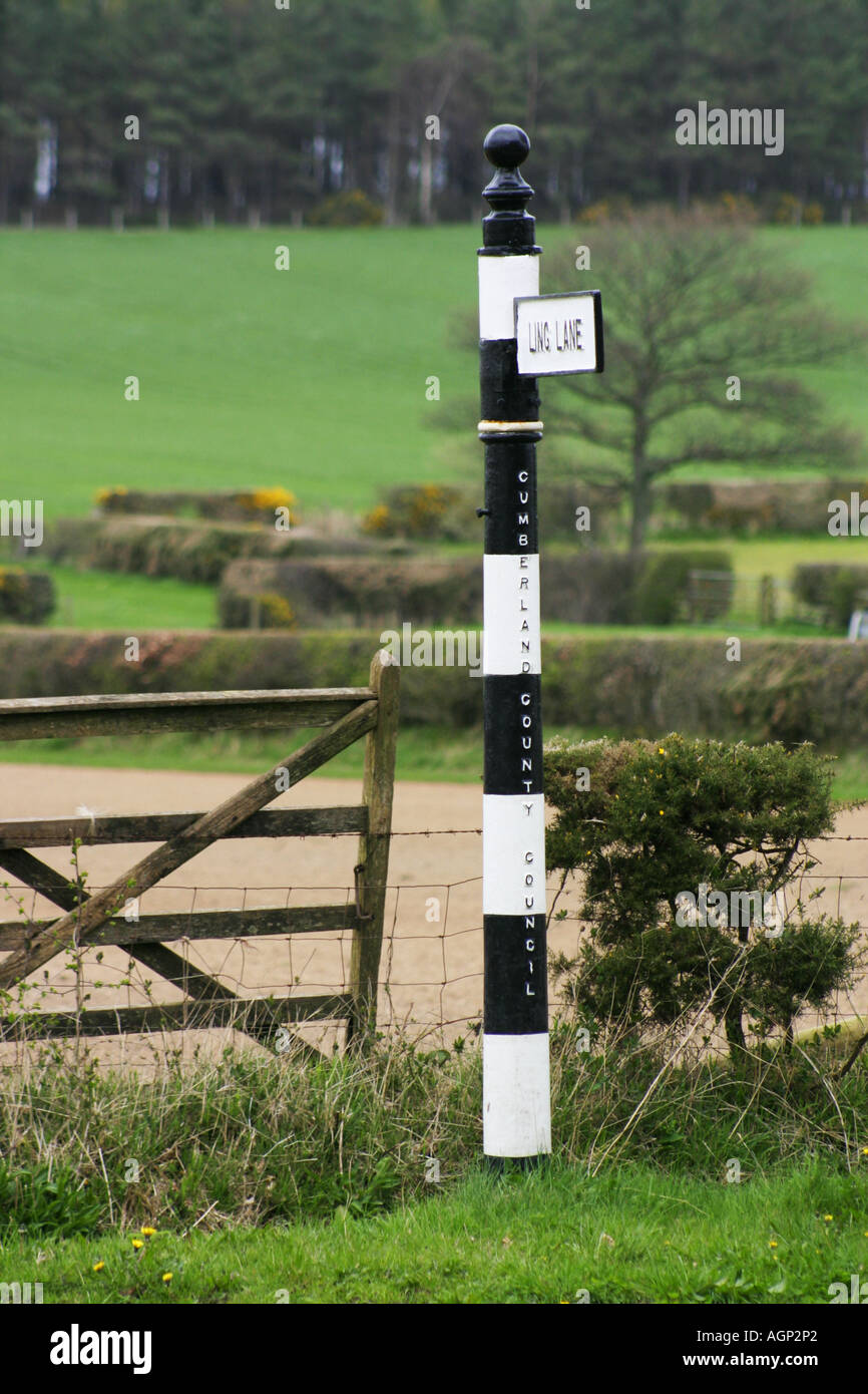 Cumberland County Council road signpost Stock Photo - Alamy