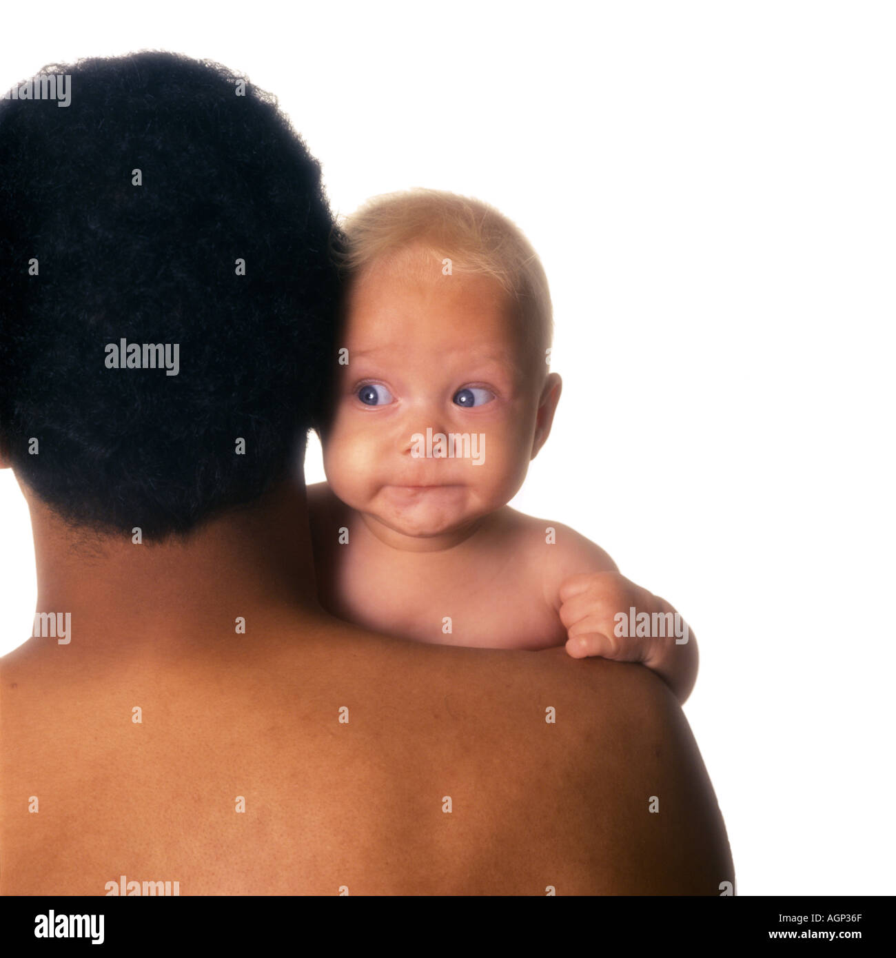 Baby looking over his fathers shoulder Stock Photo - Alamy
