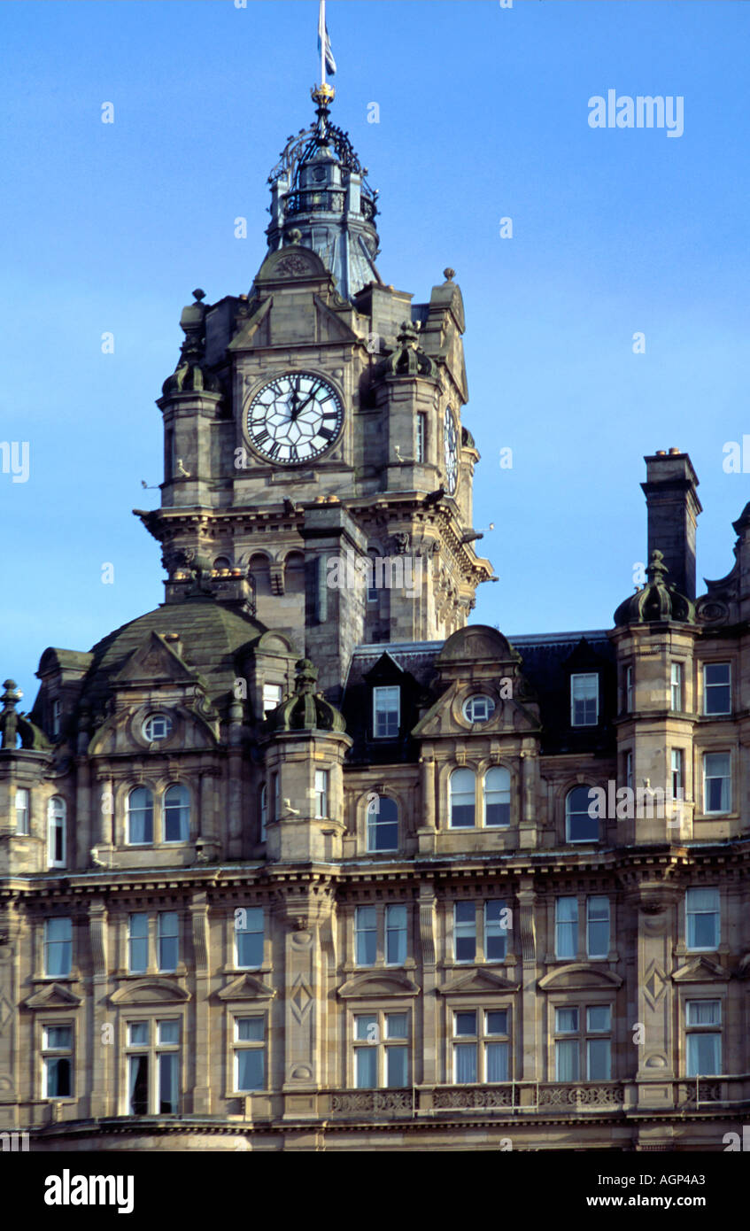 Clock tower and architectural detail of the Balmoral Hotel. Princes ...