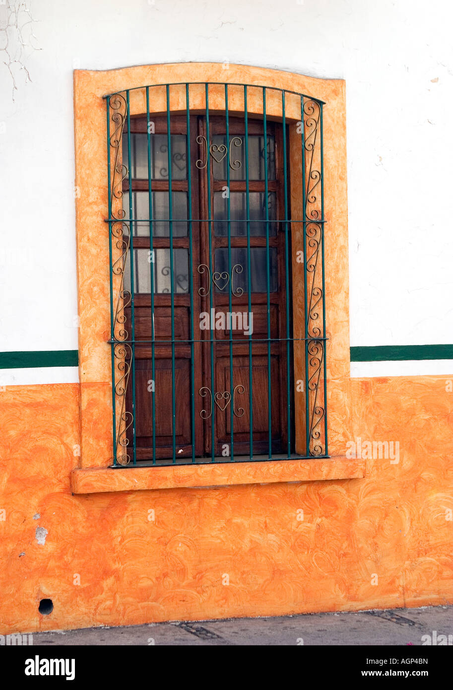 Mexico, Cabo San Lucas. Detail of colorful wooden window with ...
