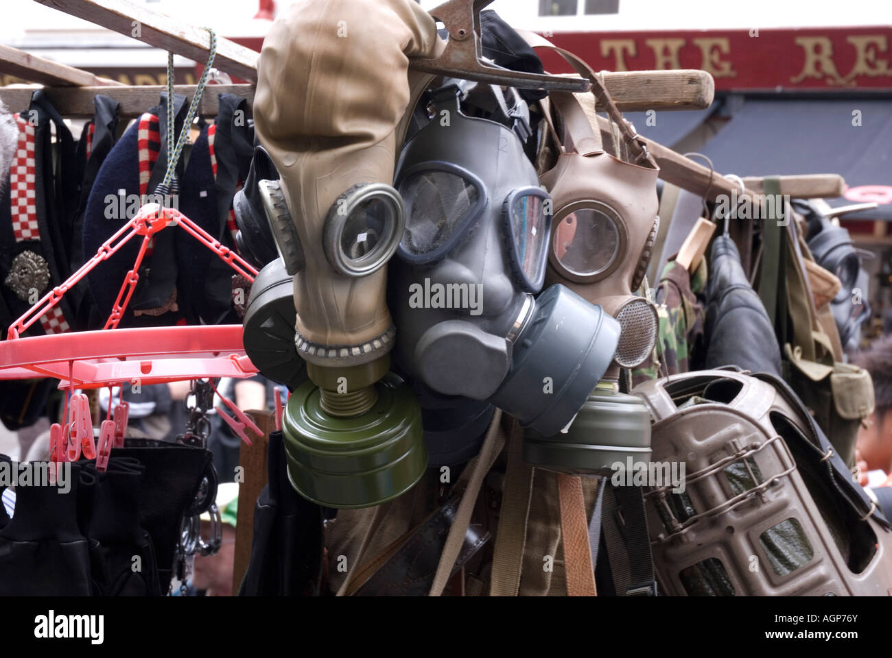 Gas masks on stall Portobello Road London Stock Photo - Alamy