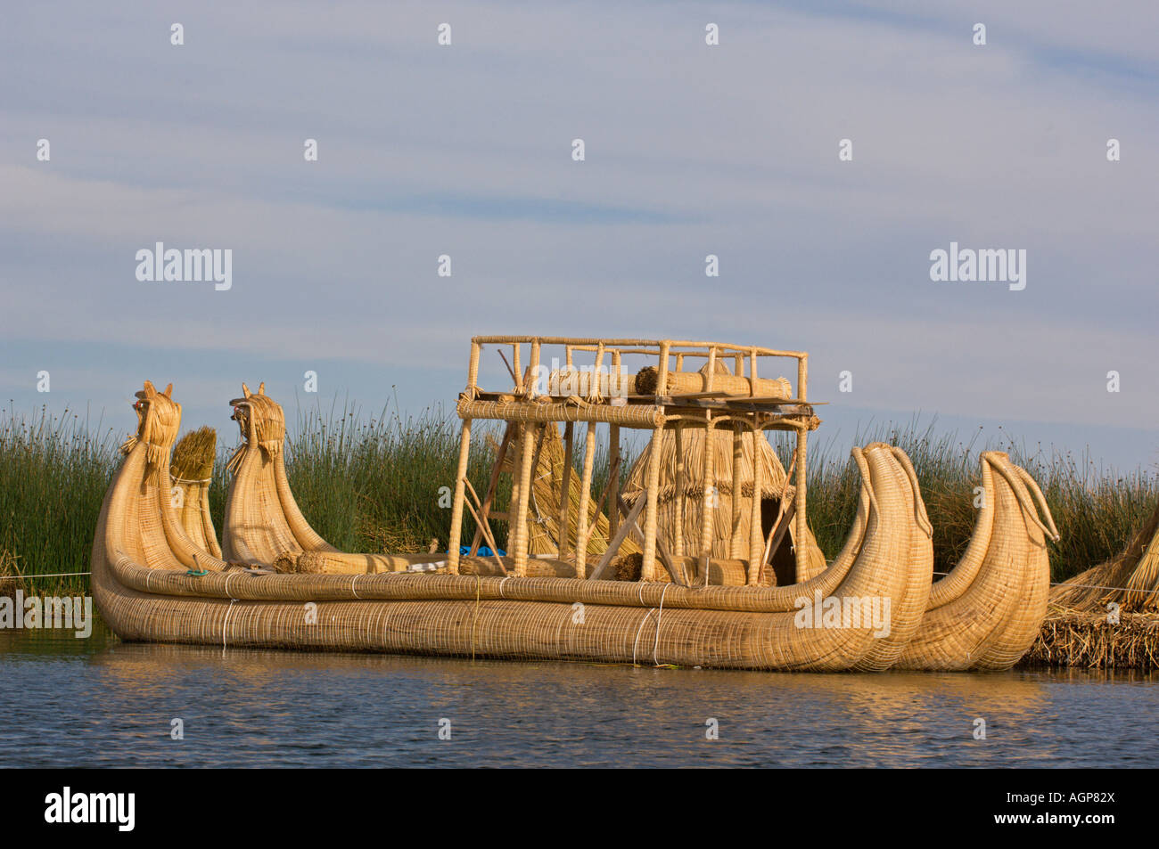 Peru, Lake Titicaca, Islas de los Uros, Totora reed boats used by ...