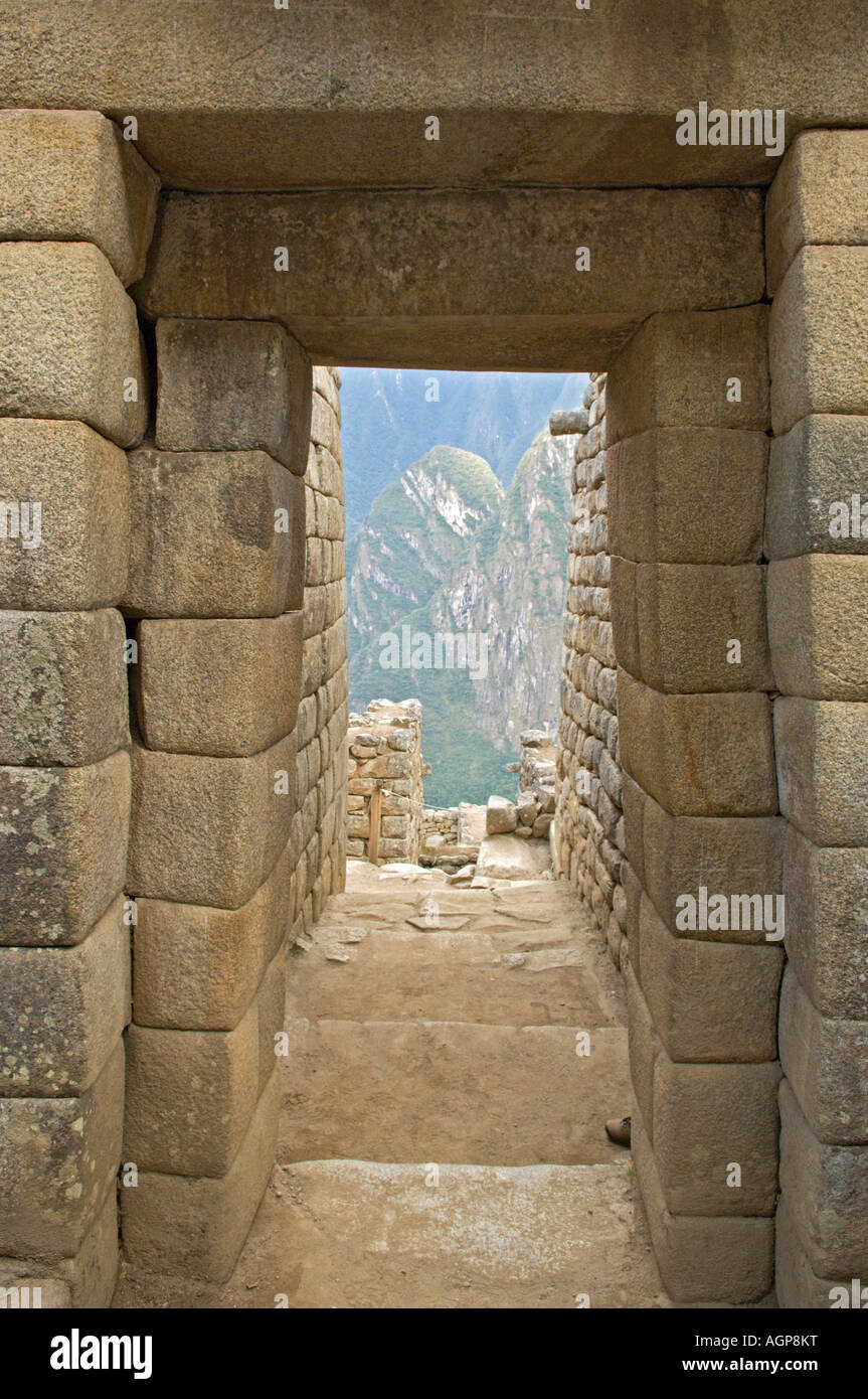 Peru, Machu Picchu, Close-up of double-jamb doorway entrance Stock ...