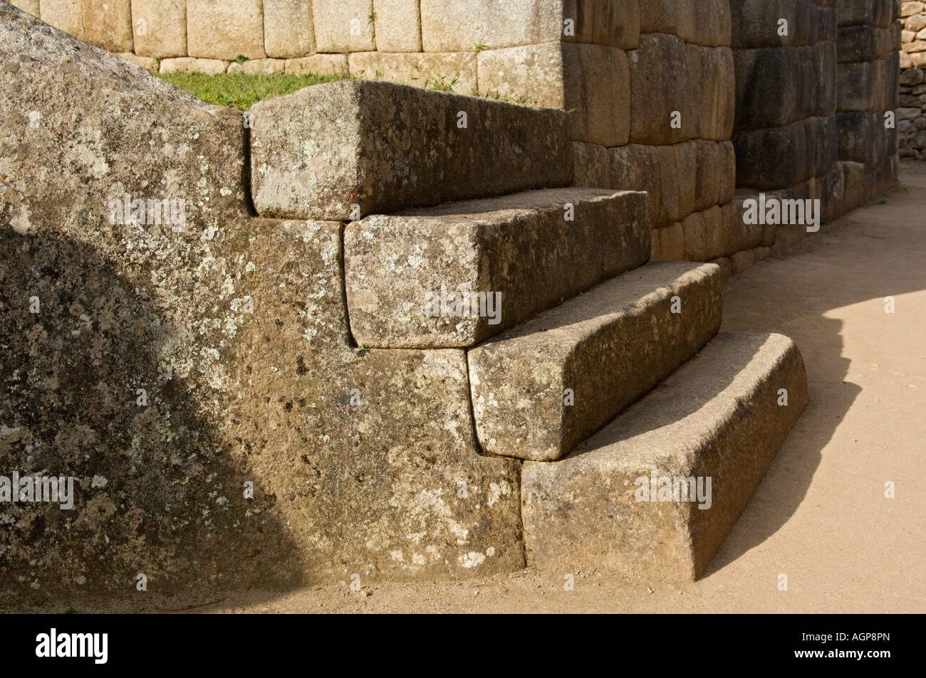 Peru, Machu Picchu, Four stone steps showing Inca craftsmanship Stock ...