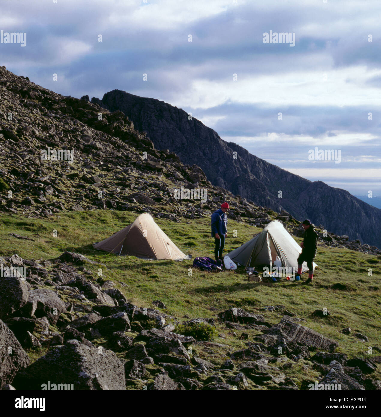 Camping In The Mountains On The Upper Slopes Of Scafell Pike Lake