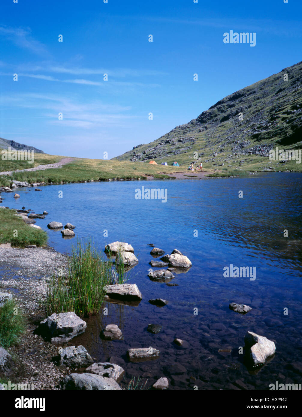 Camping at Styhead Tarn, Lake District National Park, Cumbria, England ...