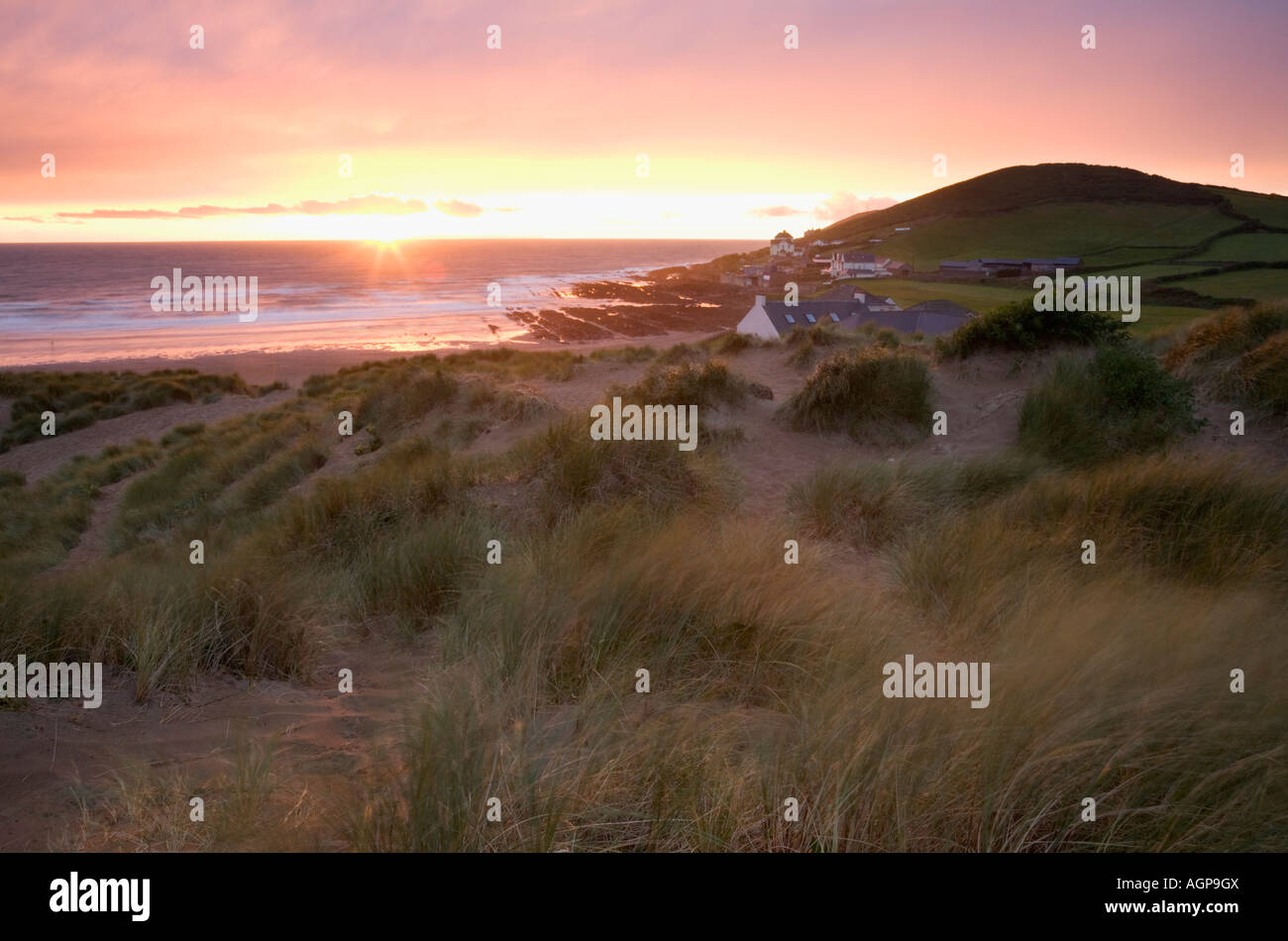 Croyde Bay and Middleborough Hill from the Sand Dunes on Croyde Beach ...