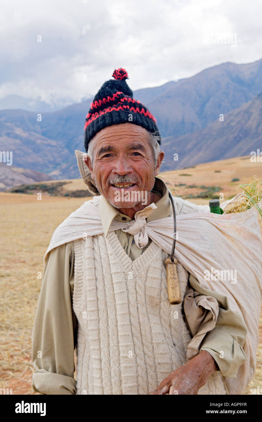 Peru, Portrait of man after gathering firewood Stock Photo - Alamy