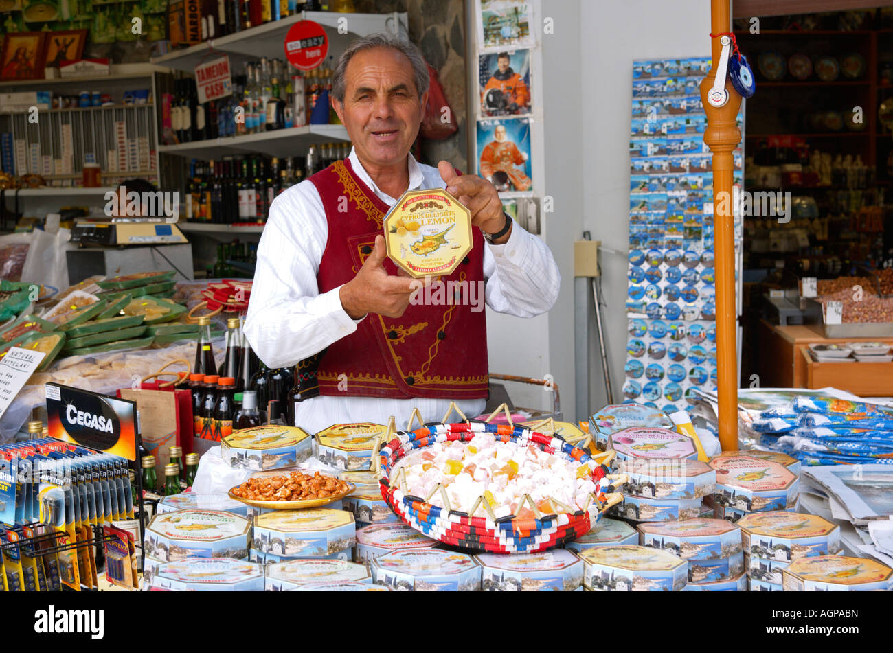 Cyprus Troodos mountains souvenir shop A man in traditional dress ...