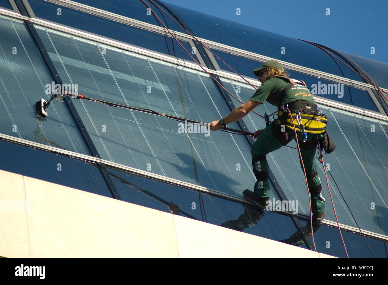 Extreme window cleaner, Berlin Stock Photo - Alamy