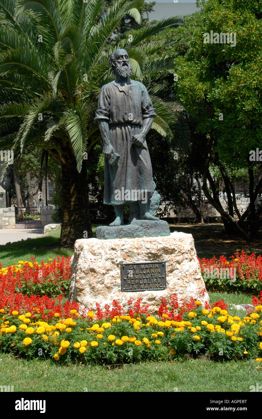 Statue of St Marin founder of San Marino Republic in Italy in Rab Town ...