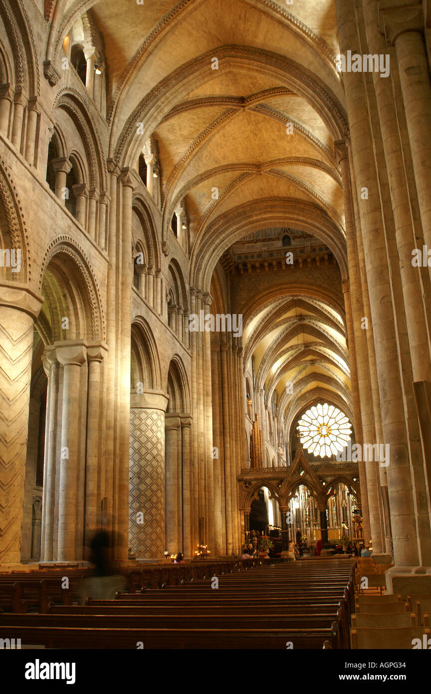 The Nave and rose window Durham cathedral England United Kingdom UK ...
