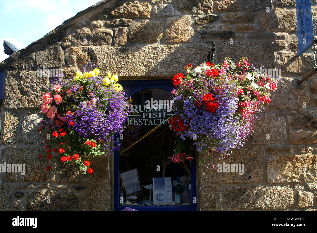Flowers floral displays around the village of St Ives Cornwall Stock ...