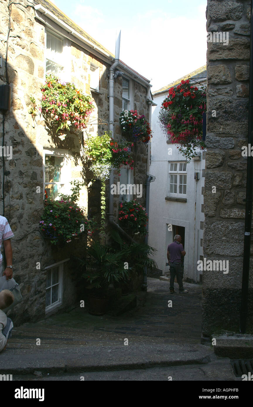 Flowers floral displays around the village of St Ives Cornwall Stock ...