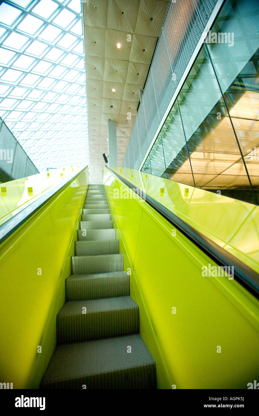 Escalator in the Seattle Public Library, designed by Rem Koolhaas Stock ...