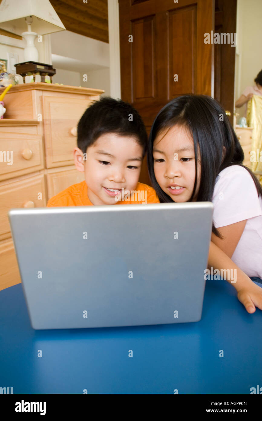 Children Using Laptop Computer Stock Photo - Alamy