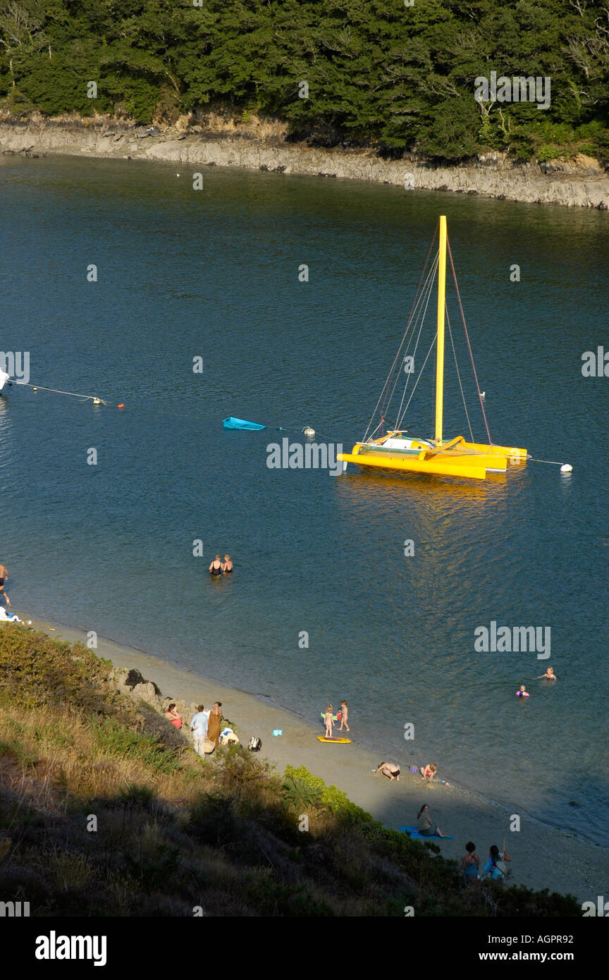 Yellow boat river Belon, Finistere, Brittany, Bretagne, France Stock ...