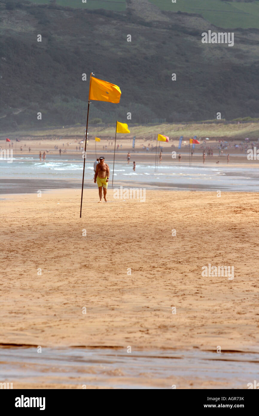 Line of warning flags on beach Stock Photo - Alamy