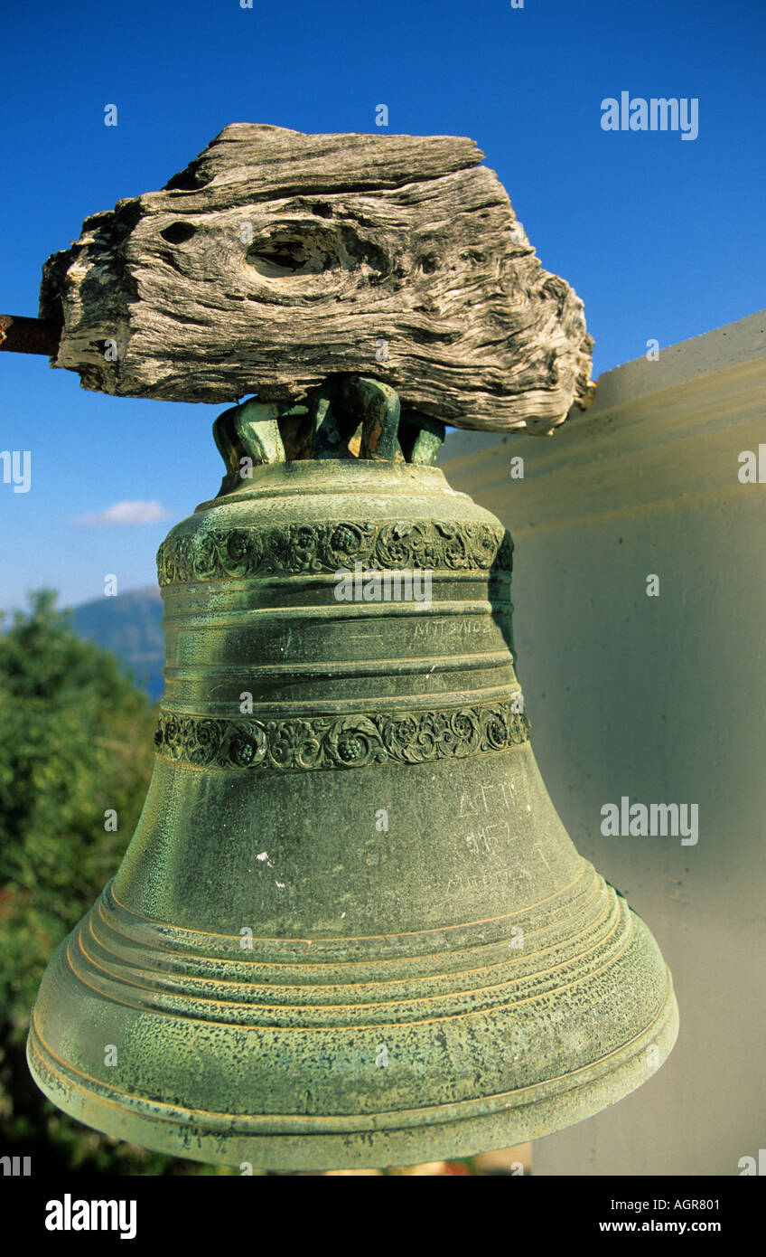 greece ionian cephallonia an old bell hanging outside a ruined church ...