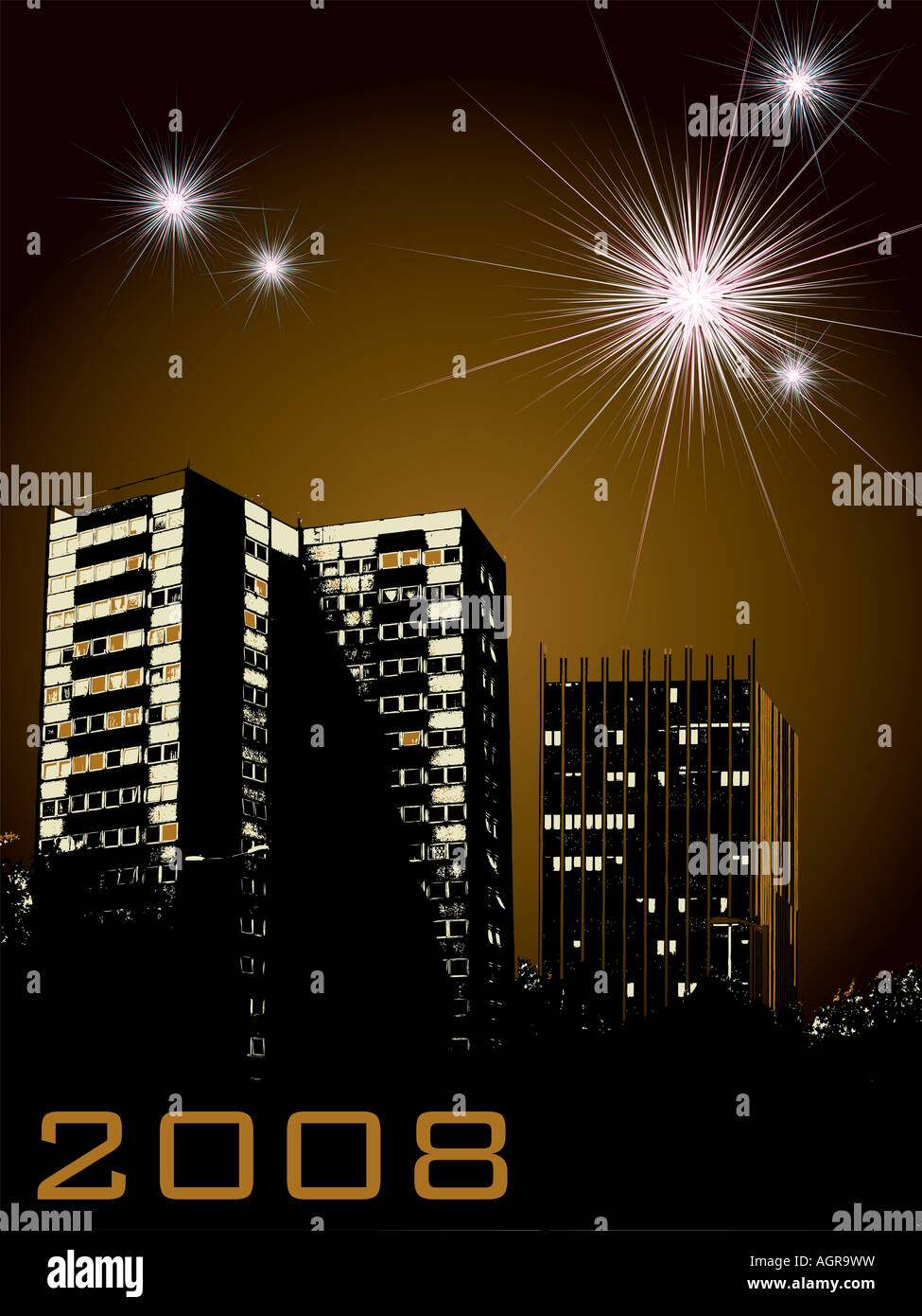 new year celebrations for 2008 with business and urban buildings in the ...
