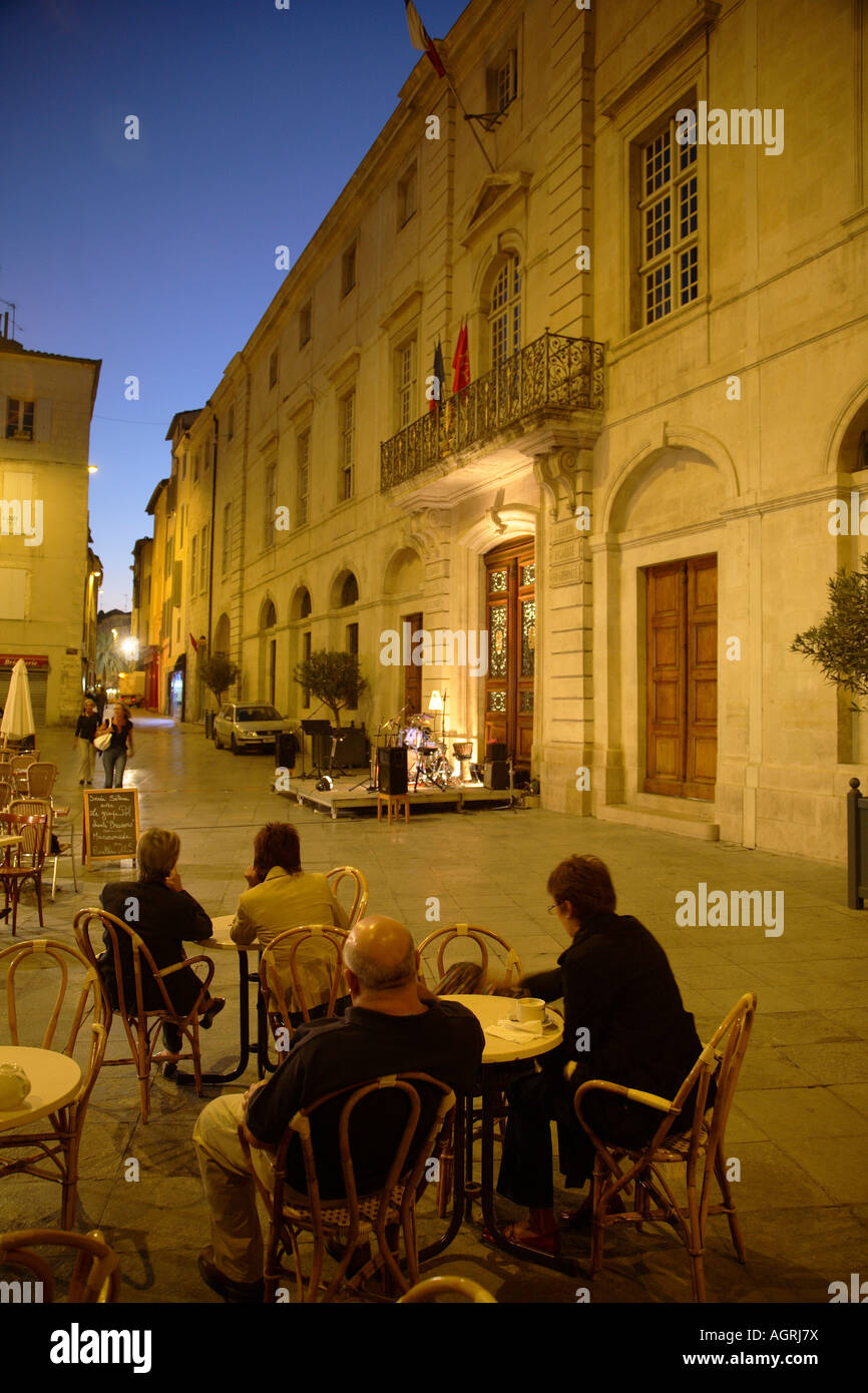 France Provence Nîmes night street scene cafe people Stock Photo - Alamy